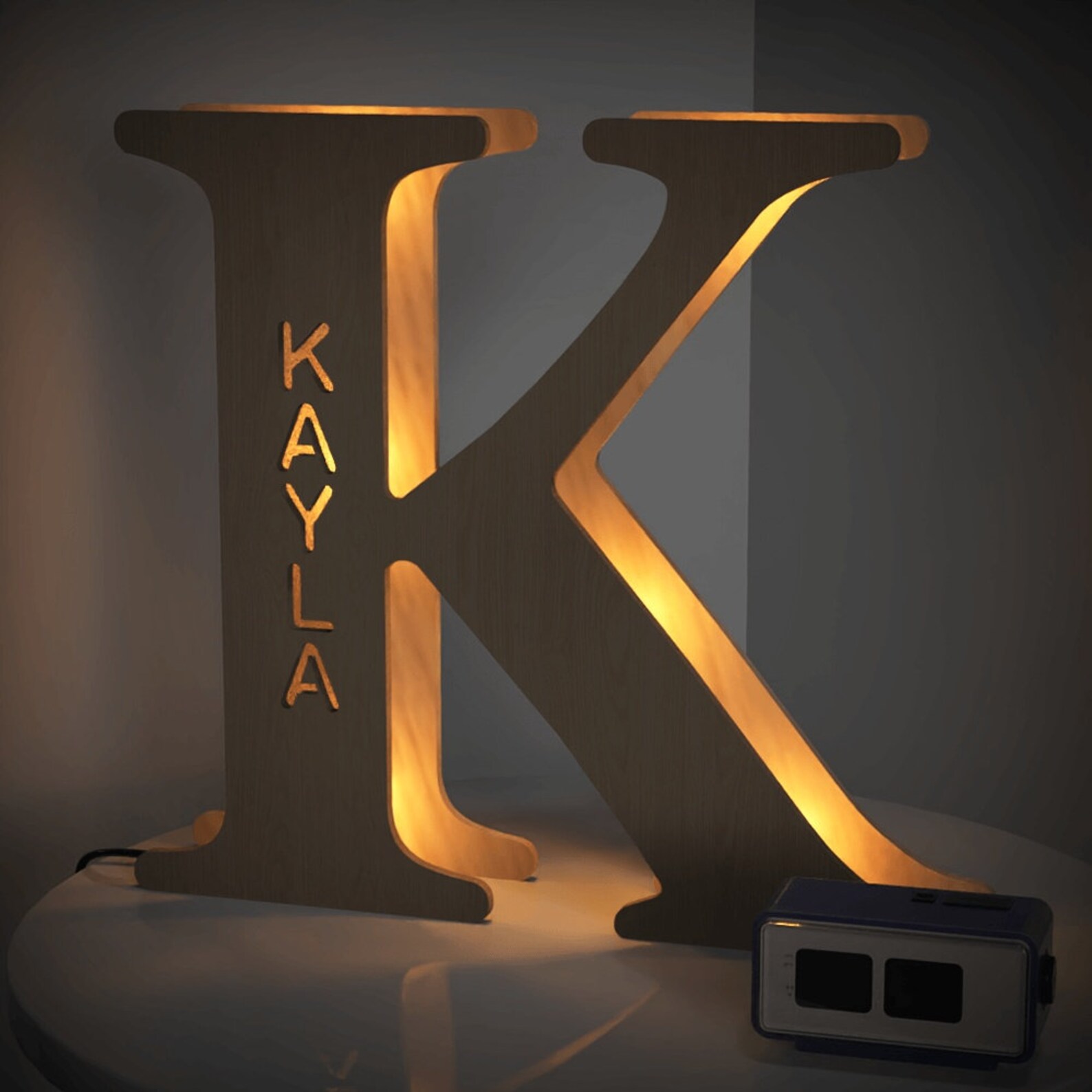 Personalized Wooden Letter Night Light Custom LED Name Light 28cm ...