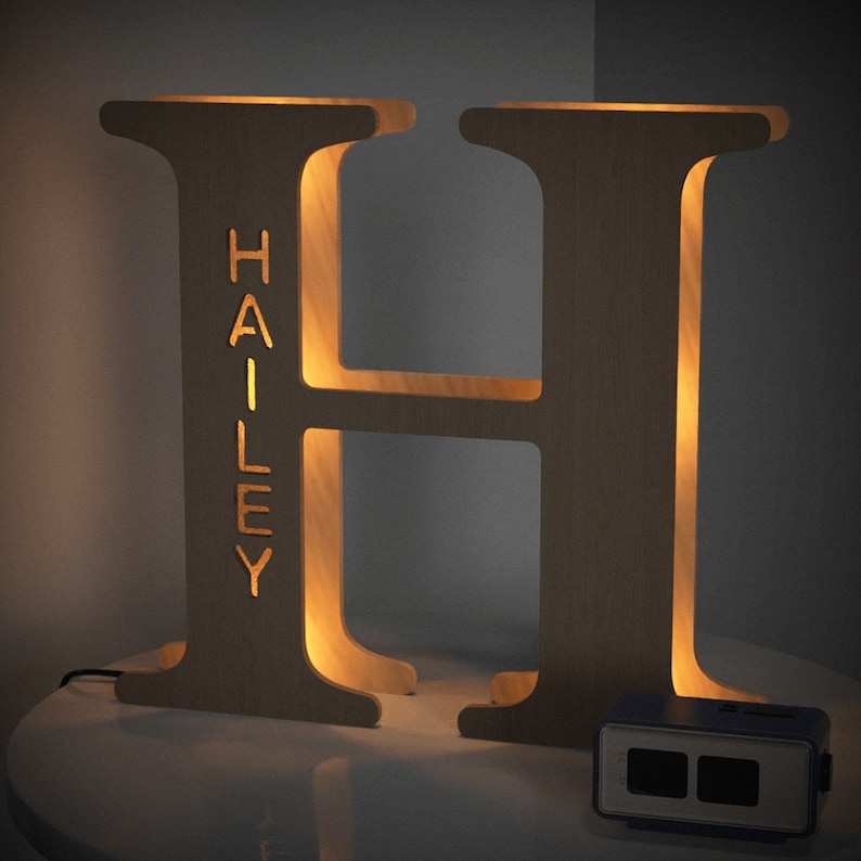 Personalized Wooden Letter Night Light Custom LED Name Light 28cm ...