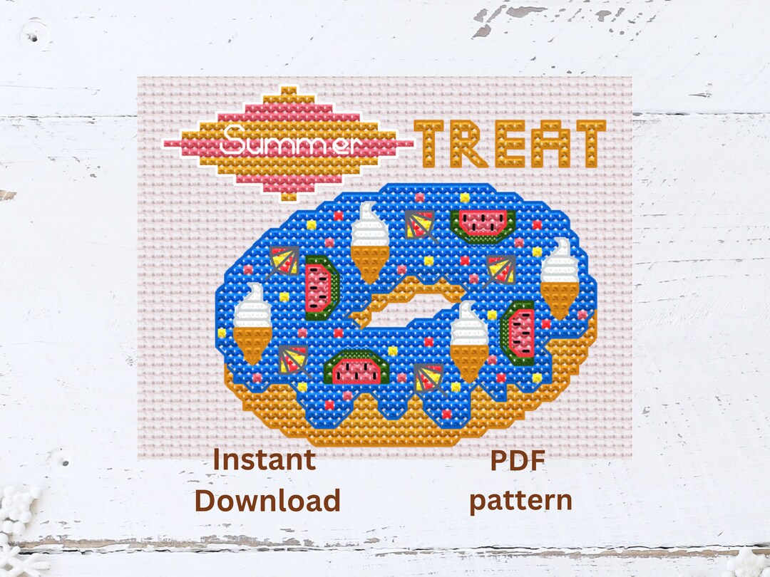 Donut Cross Stitch Pattern, Summer Cross Stitch Pattern, Food Cross ...