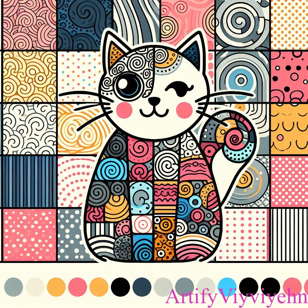 200 Whimsical Cats Clipart, Whimsical Digital Illustration Ideas, Quicky Cats, Colorful Cats ...
