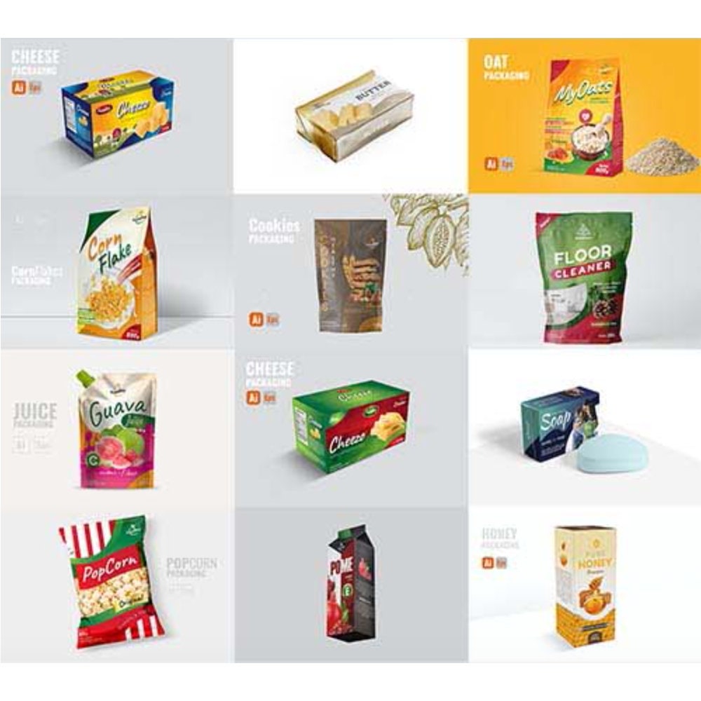 Food Packaging Design Template Food Wrapper Graphic Vector Mockup (ai ...