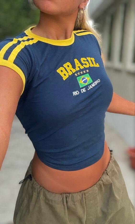 Y2K Brazil Top, Crop Top, Brasil Baby Tee, 2000s Aesthetic - Etsy