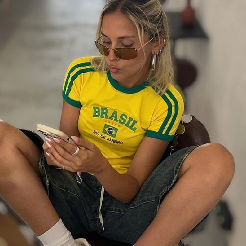 Y2K Brazil Top, Crop Top, Brasil Baby Tee, 2000s Aesthetic - Etsy