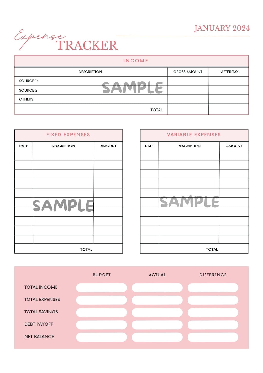 Monthly Budget Planner | Printable | Expense Tracker | Finance ...