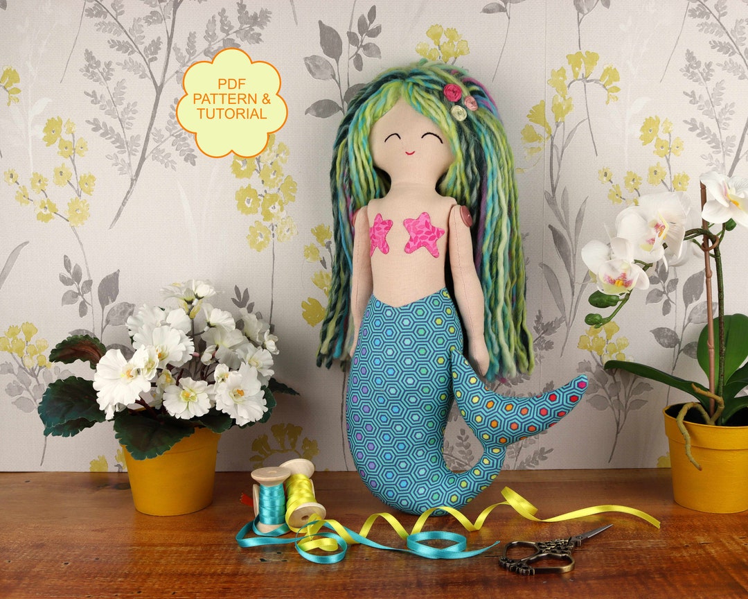 Rag Mermaid Pattern and Tutorial, Fabric Doll Pdf Sewing Pattern, Cloth ...