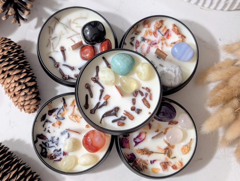 Intention Candles Infused With Crystals and Herbs, Herbal Intention ...
