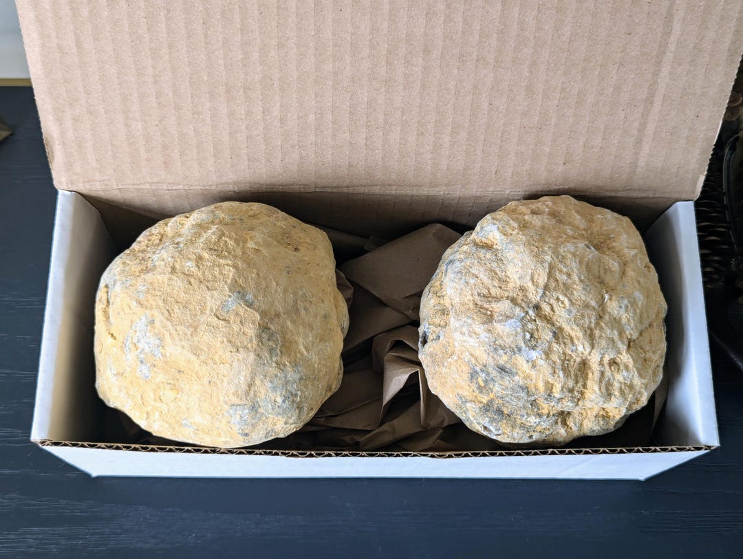 Break Your Own Geodes : 2 Big Pieces of Unopened Moroccan Crystal Quartz Geodes Gift Box, Quartz ...