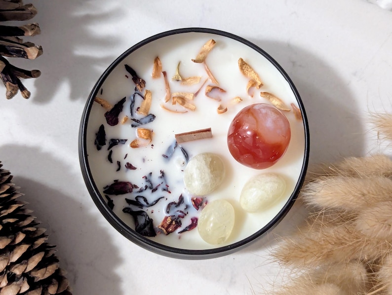 Intention Candles Infused With Crystals and Herbs, Herbal Intention ...