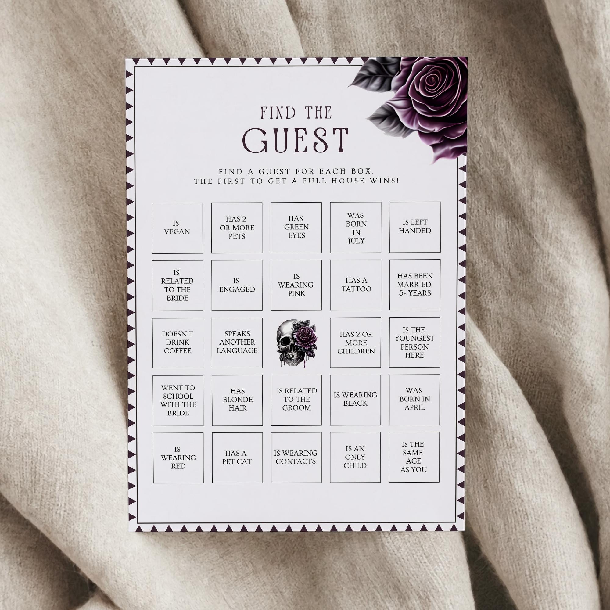 Goth Bridal Shower Games Bingo Template, Find the Guest Printable DIY ...