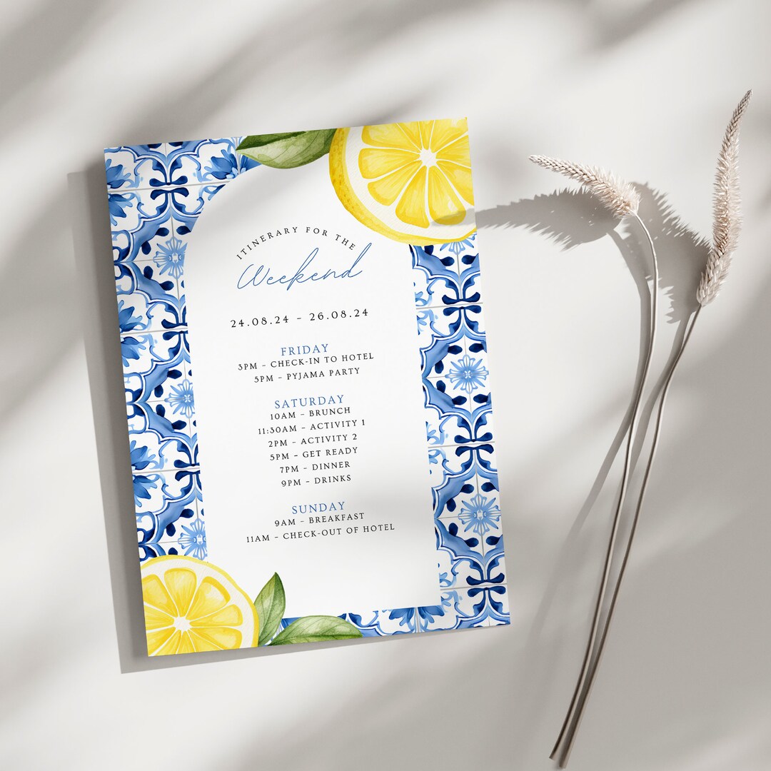Amalfi Coast Bridal Shower Itinerary Template, Lemon Citrus Hen Party ...