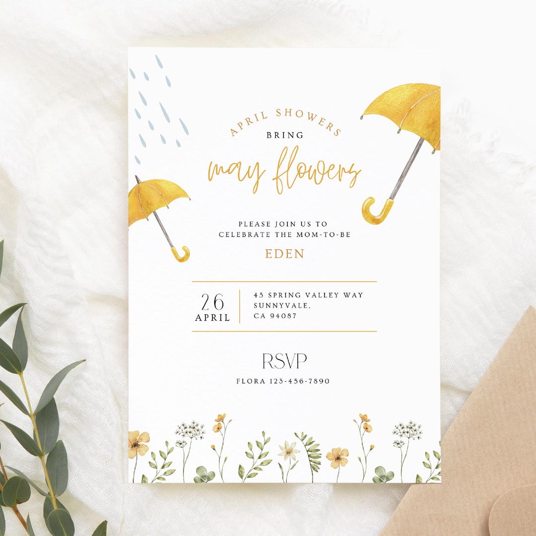 April Showers Bring May Flowers Baby Shower Invites, Canva Invitation ...