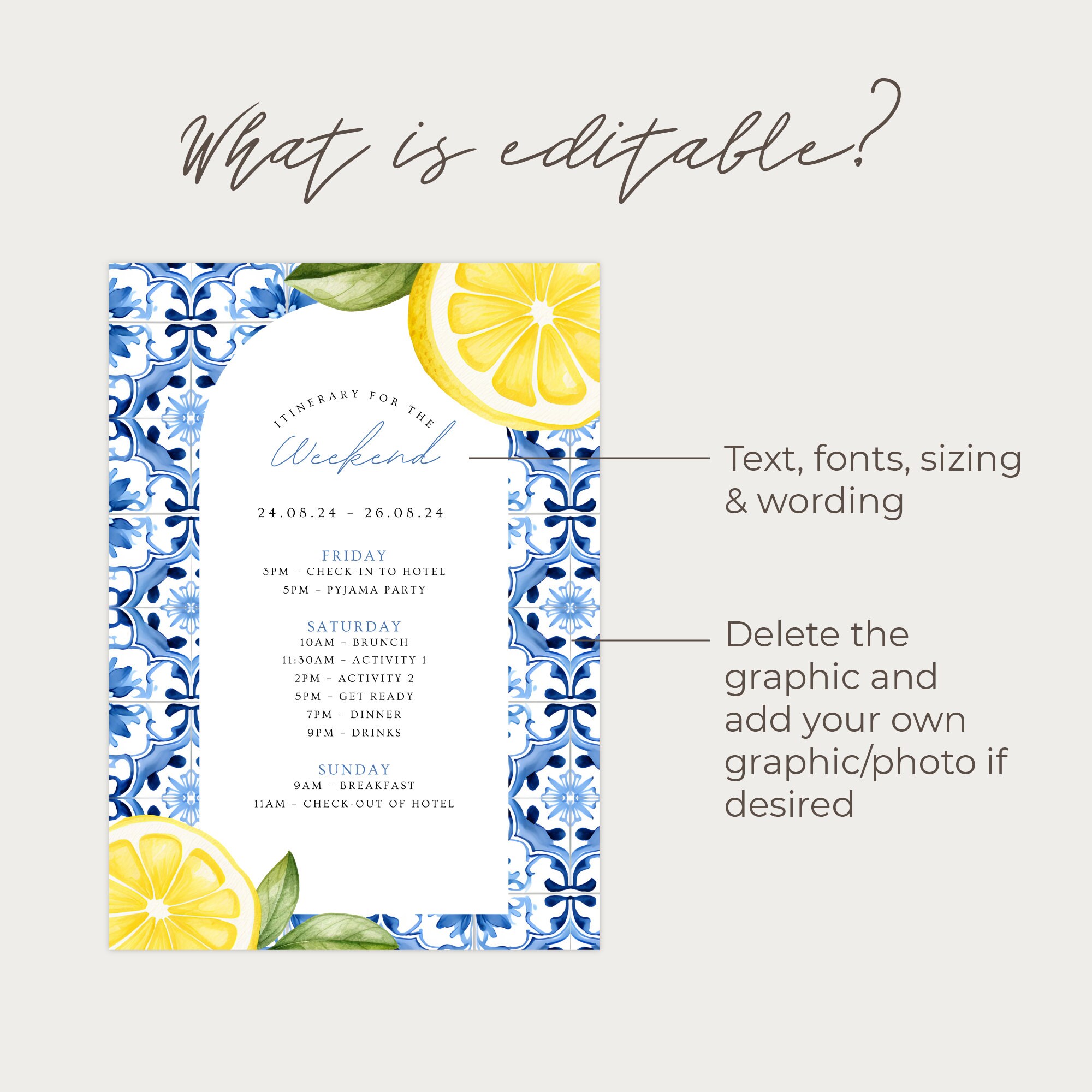 Amalfi Coast Bridal Shower Itinerary Template, Lemon Citrus Hen Party ...