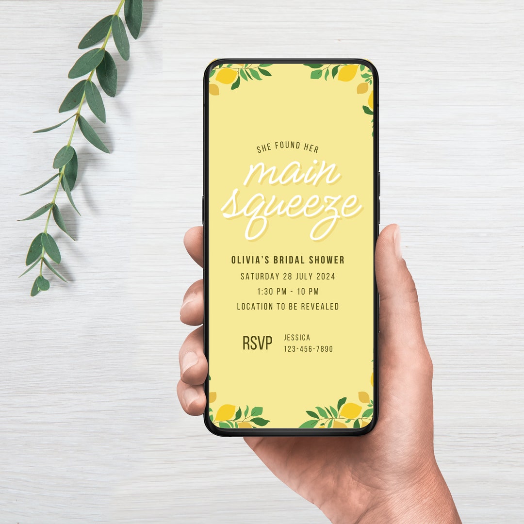 Main Squeeze Evite, Editable Digital File, Lemon Citrus Themed Invite ...