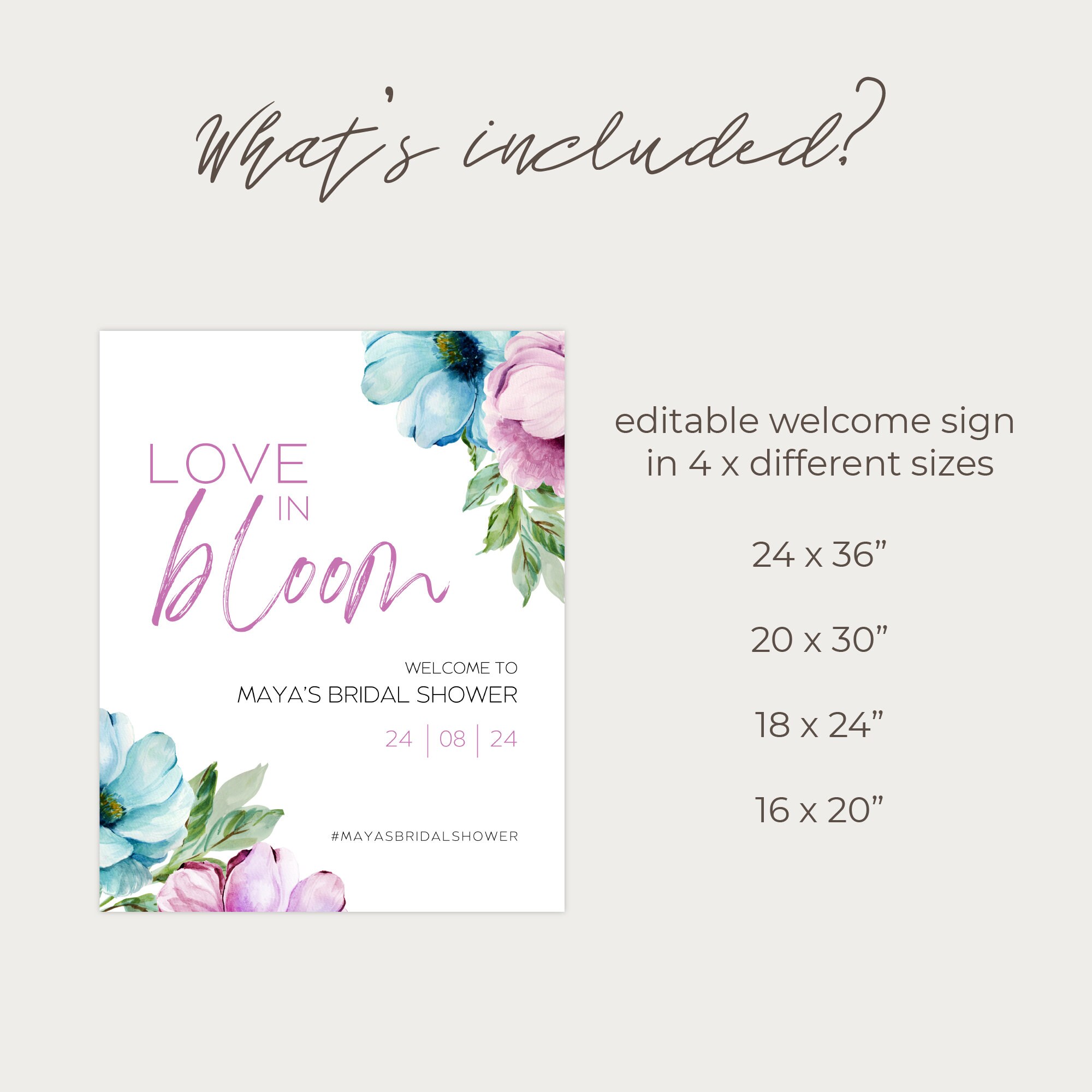 Love in Bloom Bridal Shower Signage, Wildflower Decor, Printable Floral ...