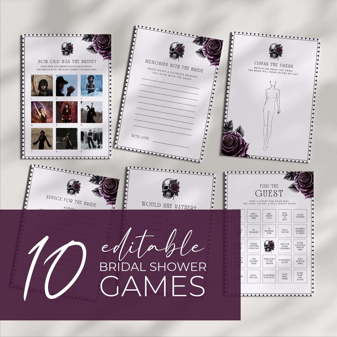 Spooky Bridal Shower Games Bundle, 10 Gothic Templates, Horror ...