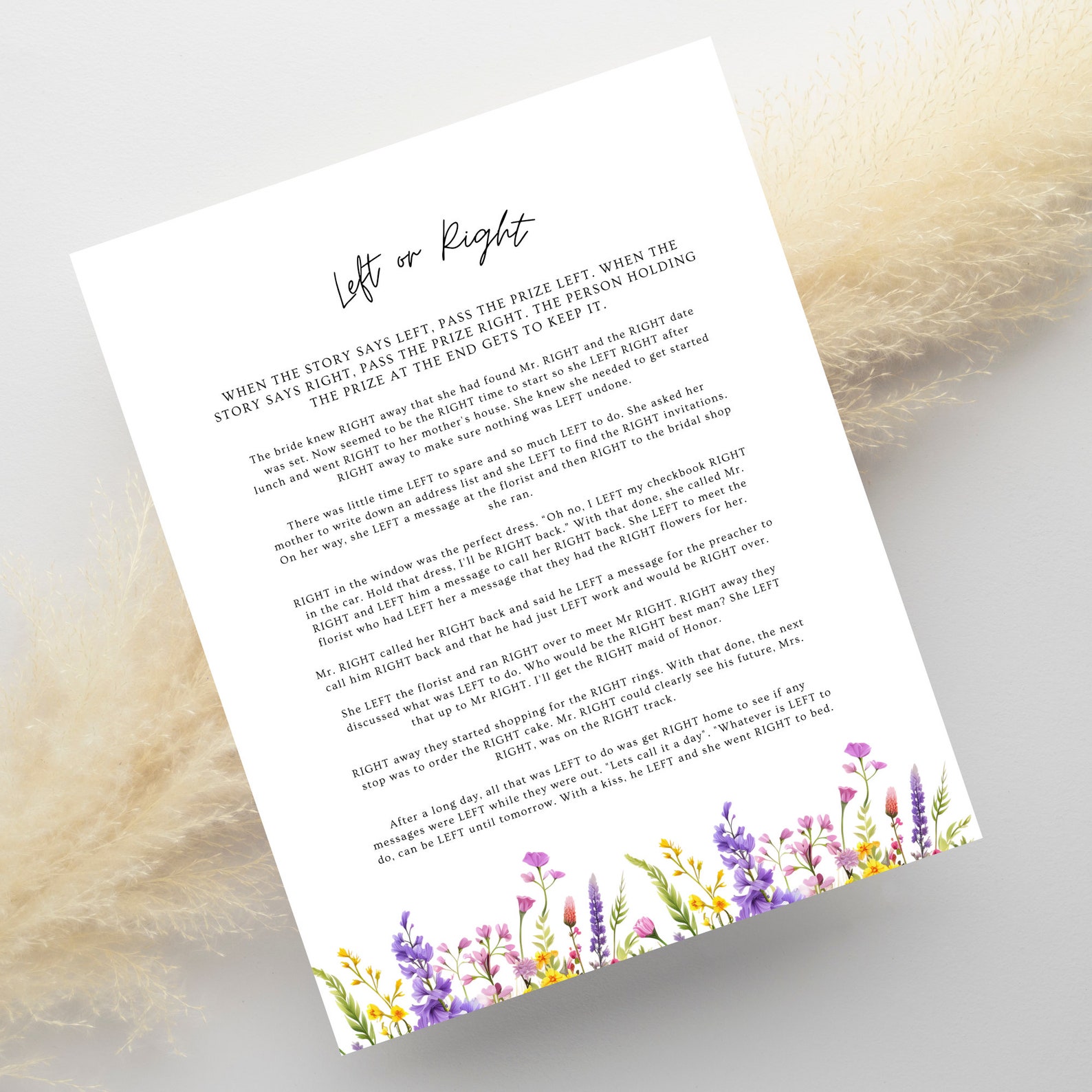 Left Right Bridal Game Template, Pass the Poem, Digital Download, Hen ...