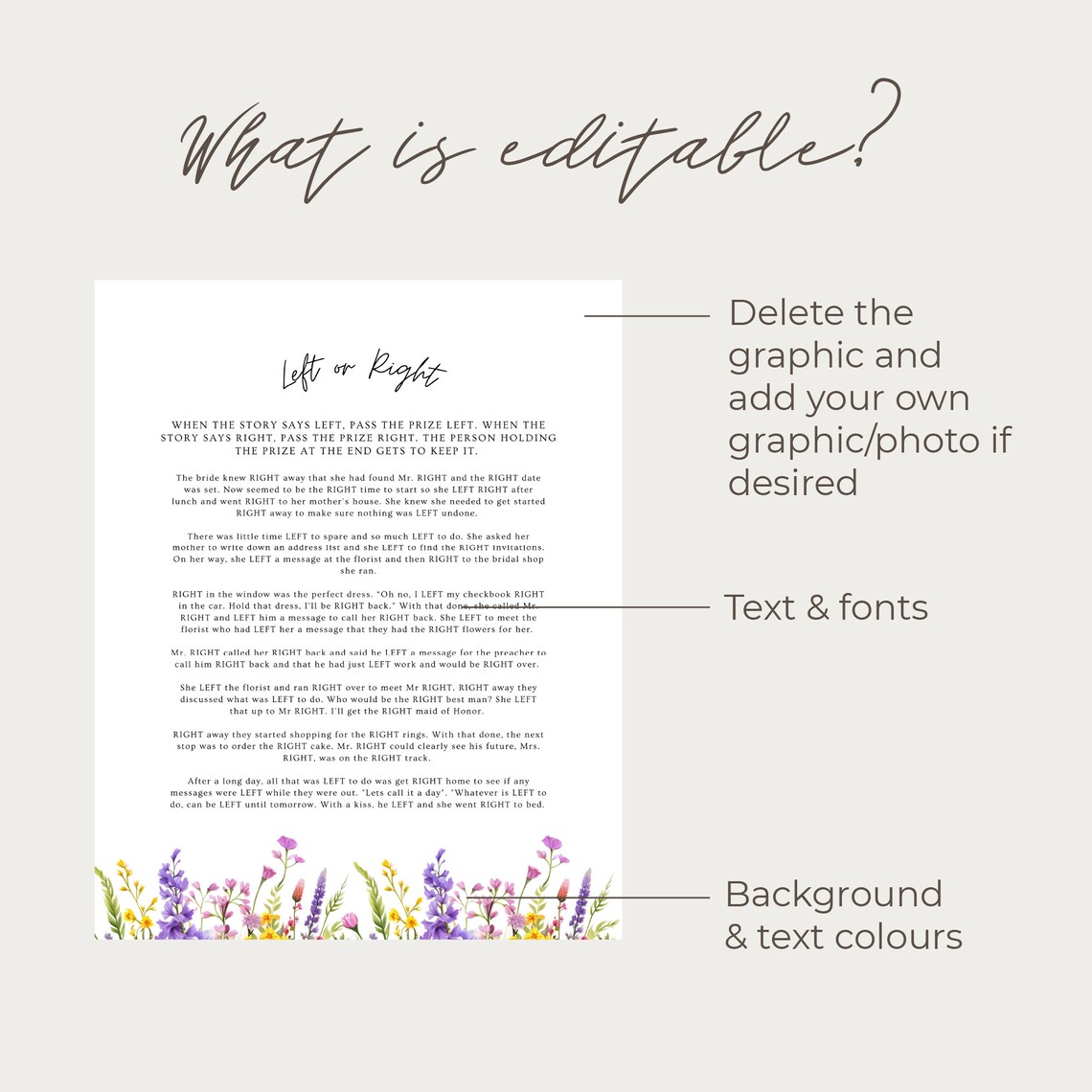 Left Right Bridal Game Template, Pass the Poem, Digital Download, Hen ...