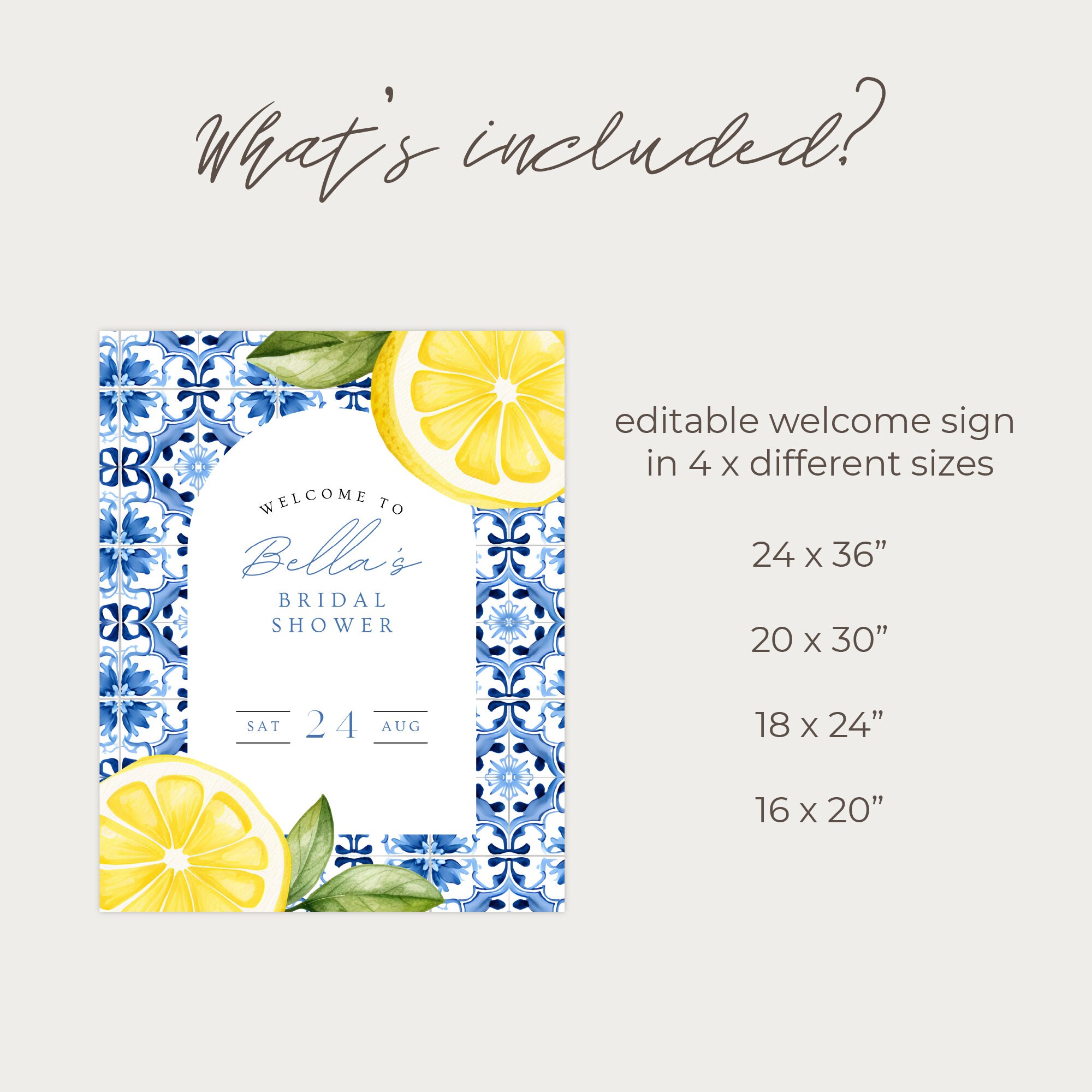 Italian Bridal Shower Welcome Sign Template, Editable Signage PDF, DIY ...