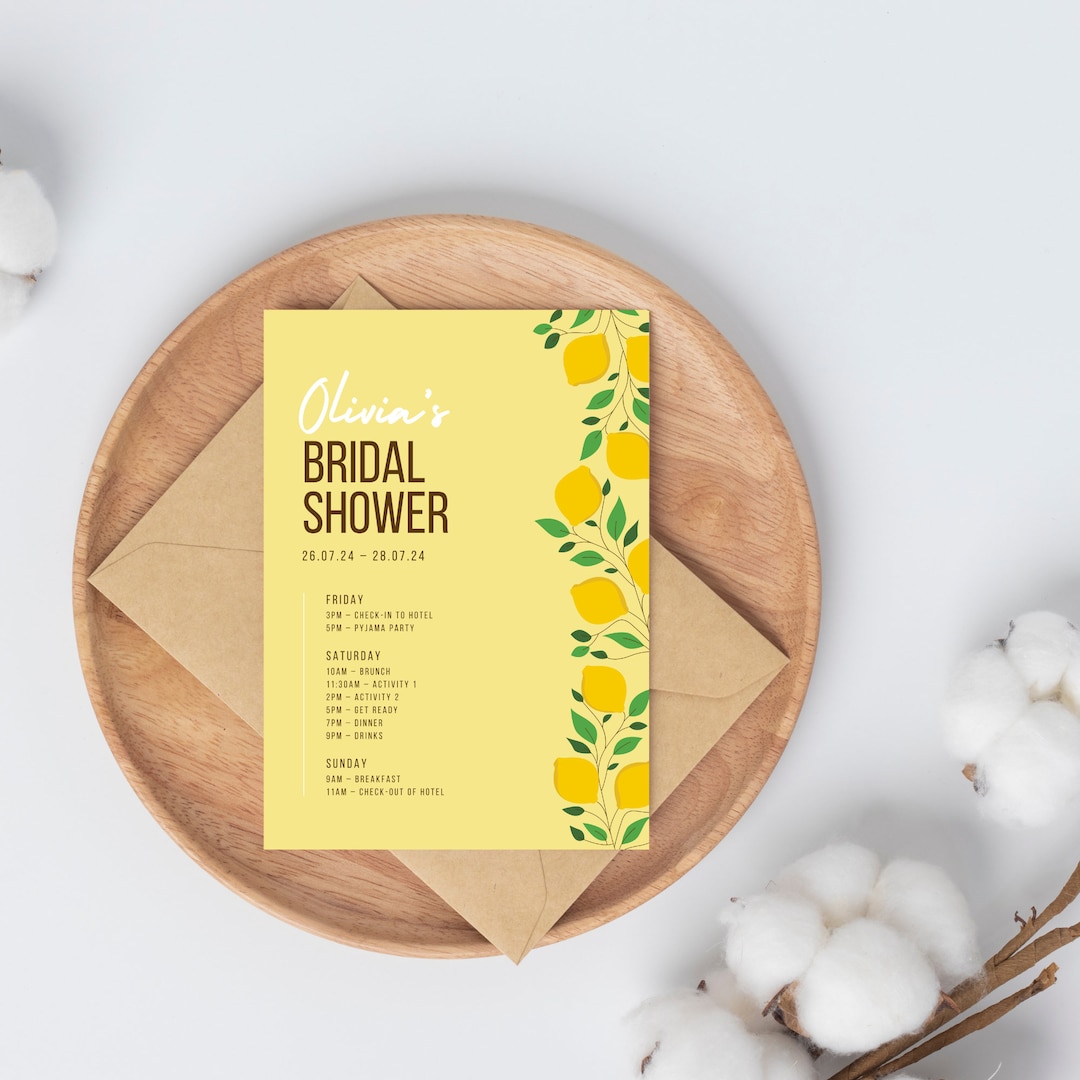 Lemon Bridal Shower Editable Itinerary, Personalised Printable Schedule ...