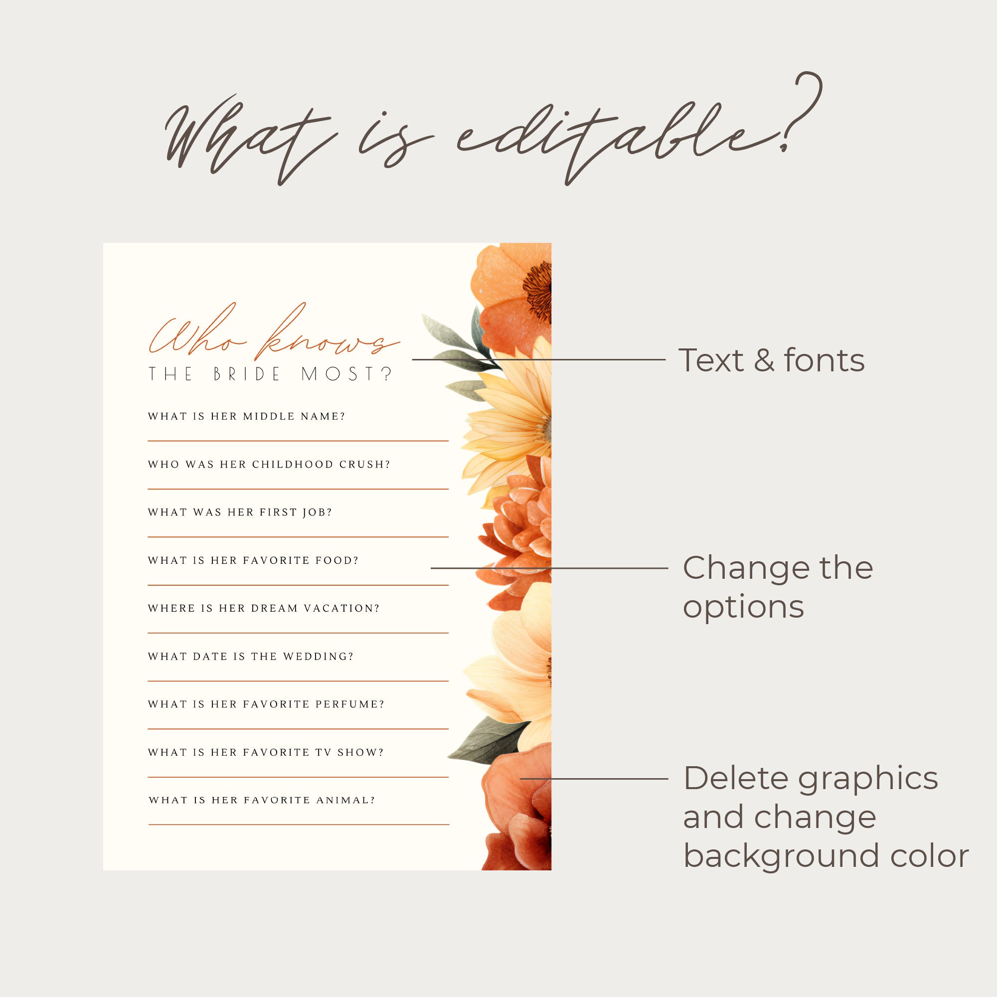 Who Knows the Bride the Most Game Template, How Well Do You Know Bride ...