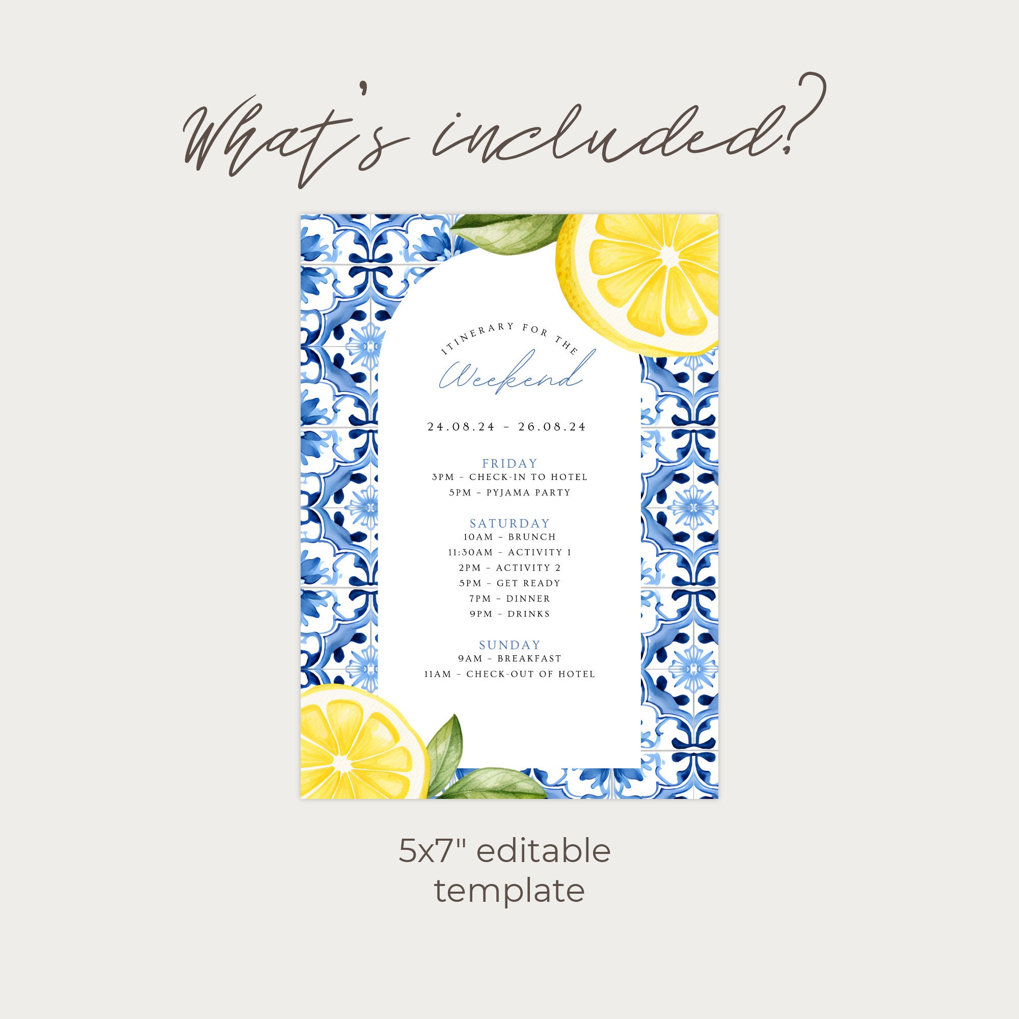 Amalfi Coast Bridal Shower Itinerary Template, Lemon Citrus Hen Party ...