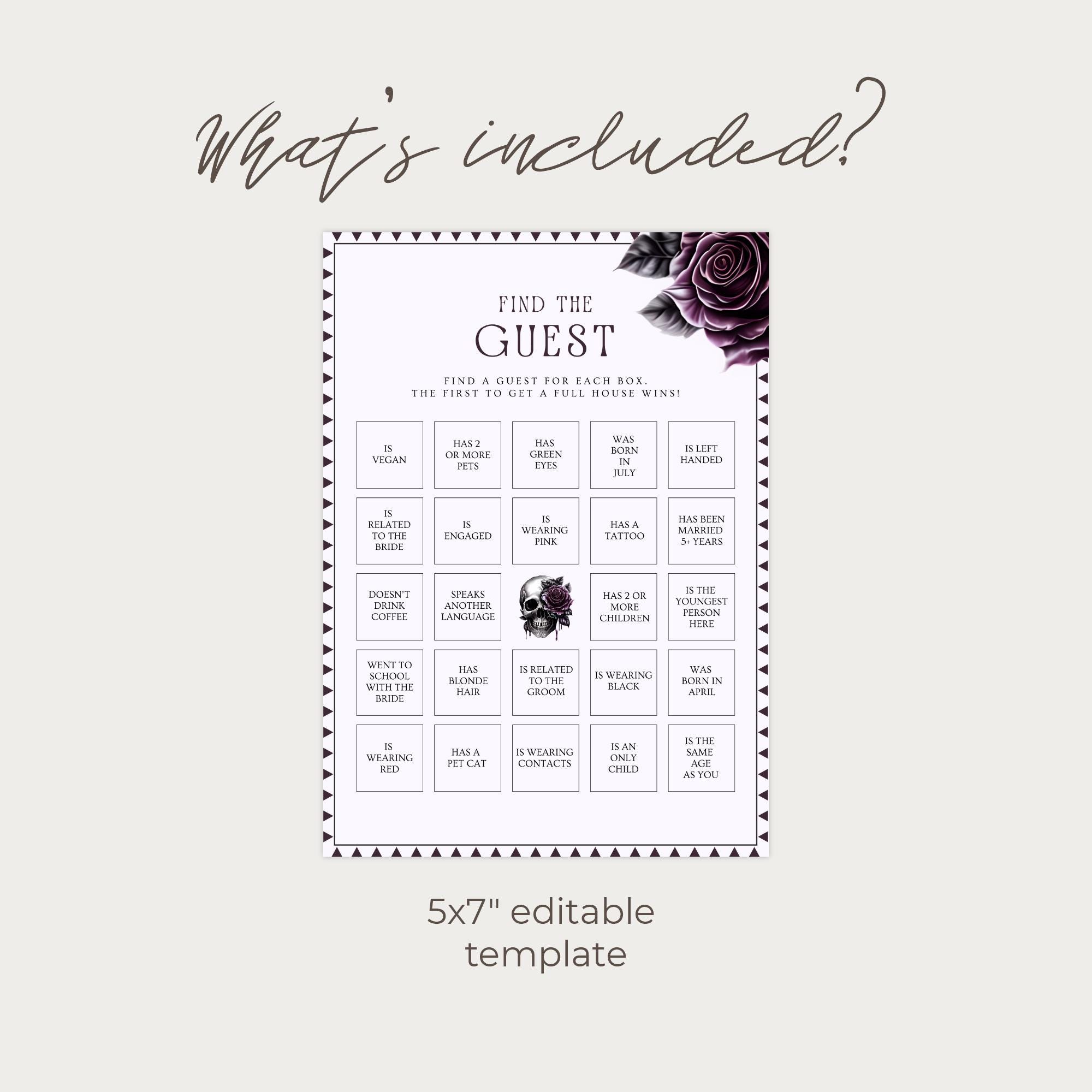 Goth Bridal Shower Games Bingo Template, Find the Guest Printable DIY ...