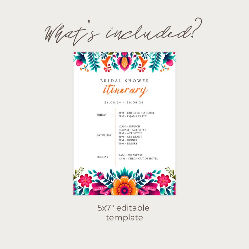 Mexico Bridal Shower Itinerary Template, Final Fiesta Bach Weekend ...