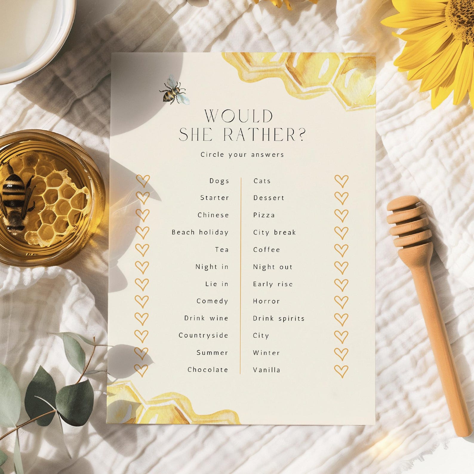 She Found Her Honey Bridal Shower Games Template, Would She Rather Game ...