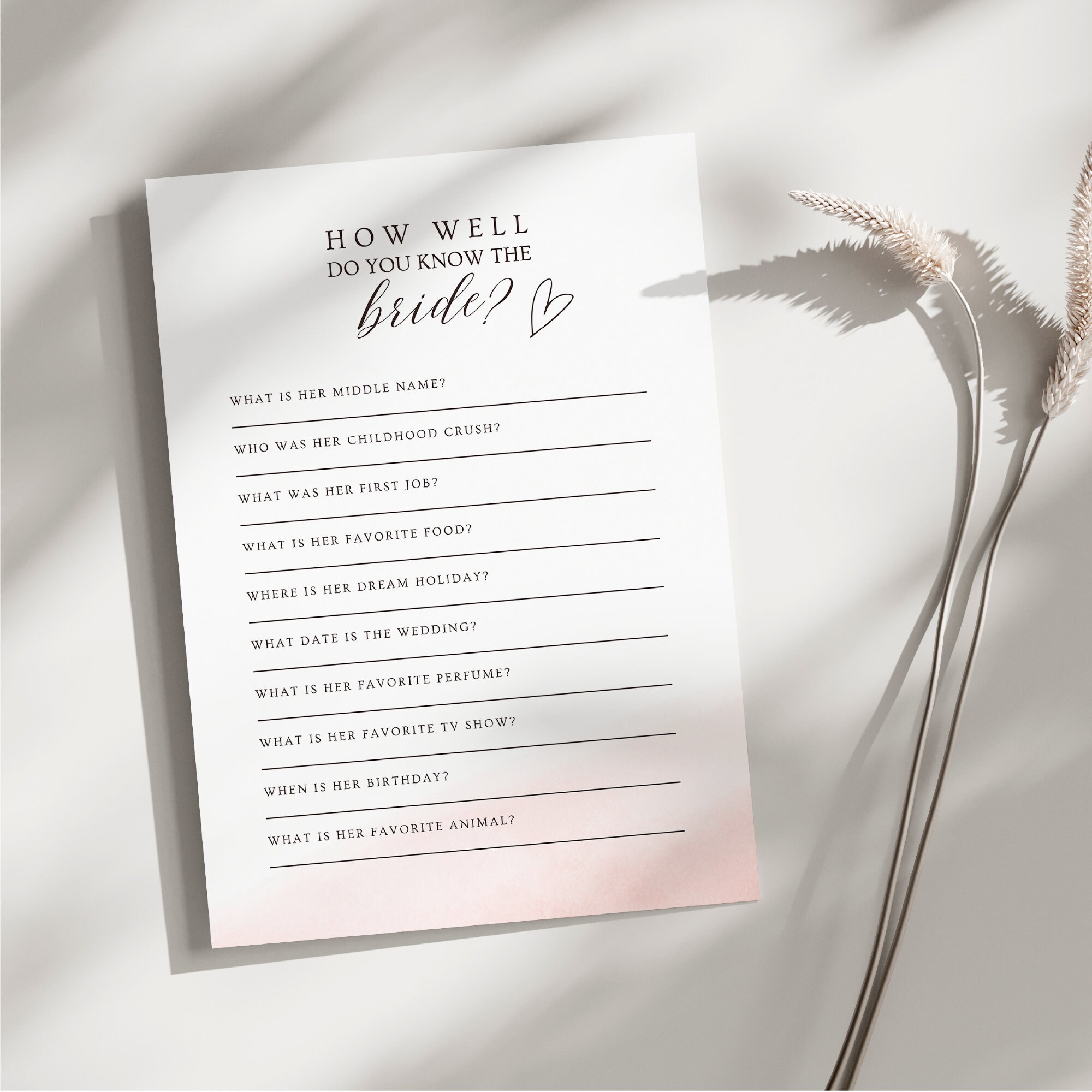 That's Amore Bridal Shower Games, How Well Do You Know the Bride ...