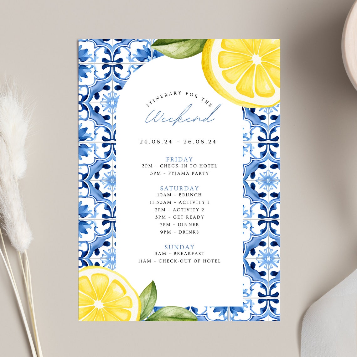 Amalfi Coast Bridal Shower Itinerary Template, Lemon Citrus Hen Party ...