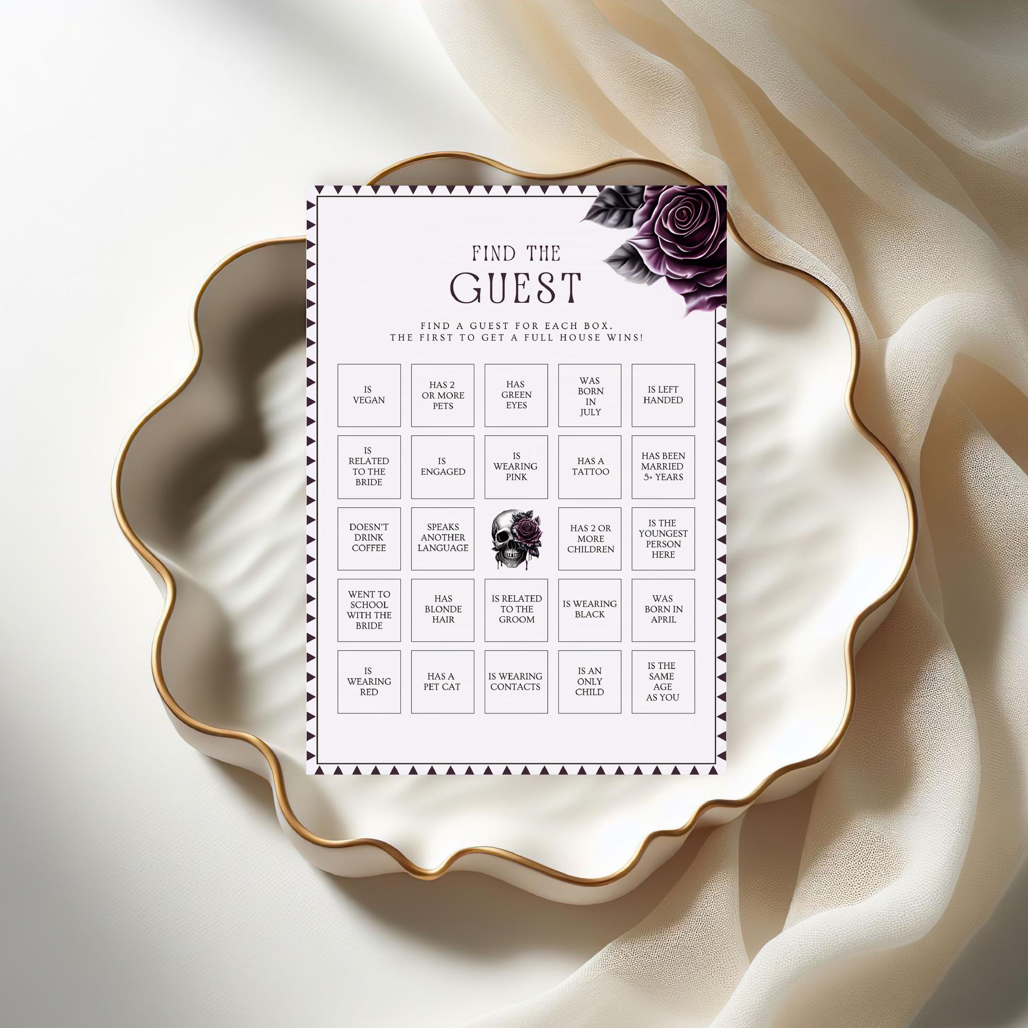 Goth Bridal Shower Games Bingo Template, Find the Guest Printable DIY ...