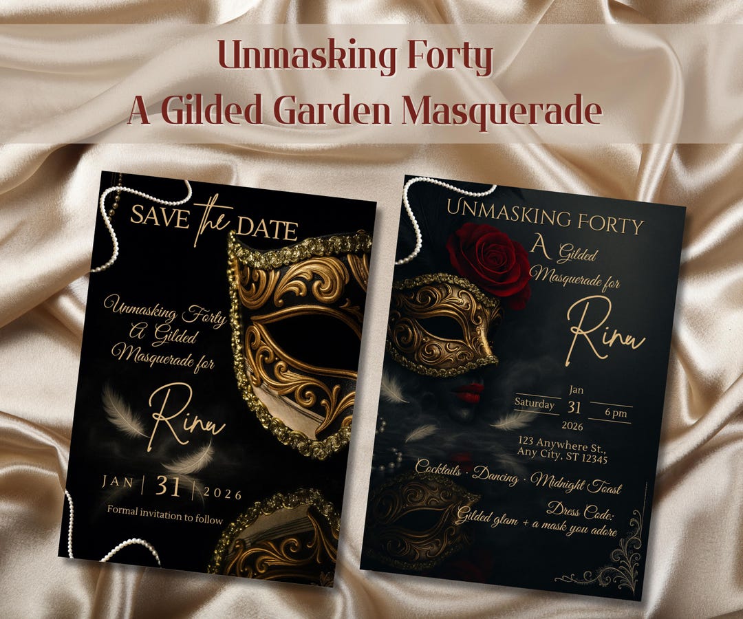 Masquerade 40th Birthday Invitation • Gilded Garden Botanicals • Plum & Rose Gold Foil ...