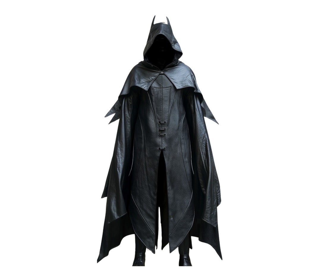 Genuine Leather Superhero Hooded Cloak: Midnight Protector Cosplay ...