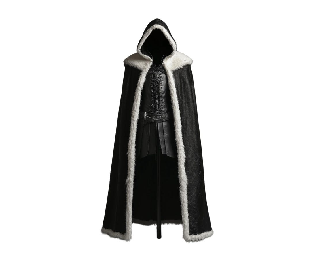 Leather Hooded Cloak With White Fur: Medieval Cosplay Costume - Etsy