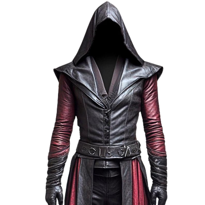 Crimson Leather Hooded Cloak: Medieval Witch Trials Robe - Cosplay LARP ...