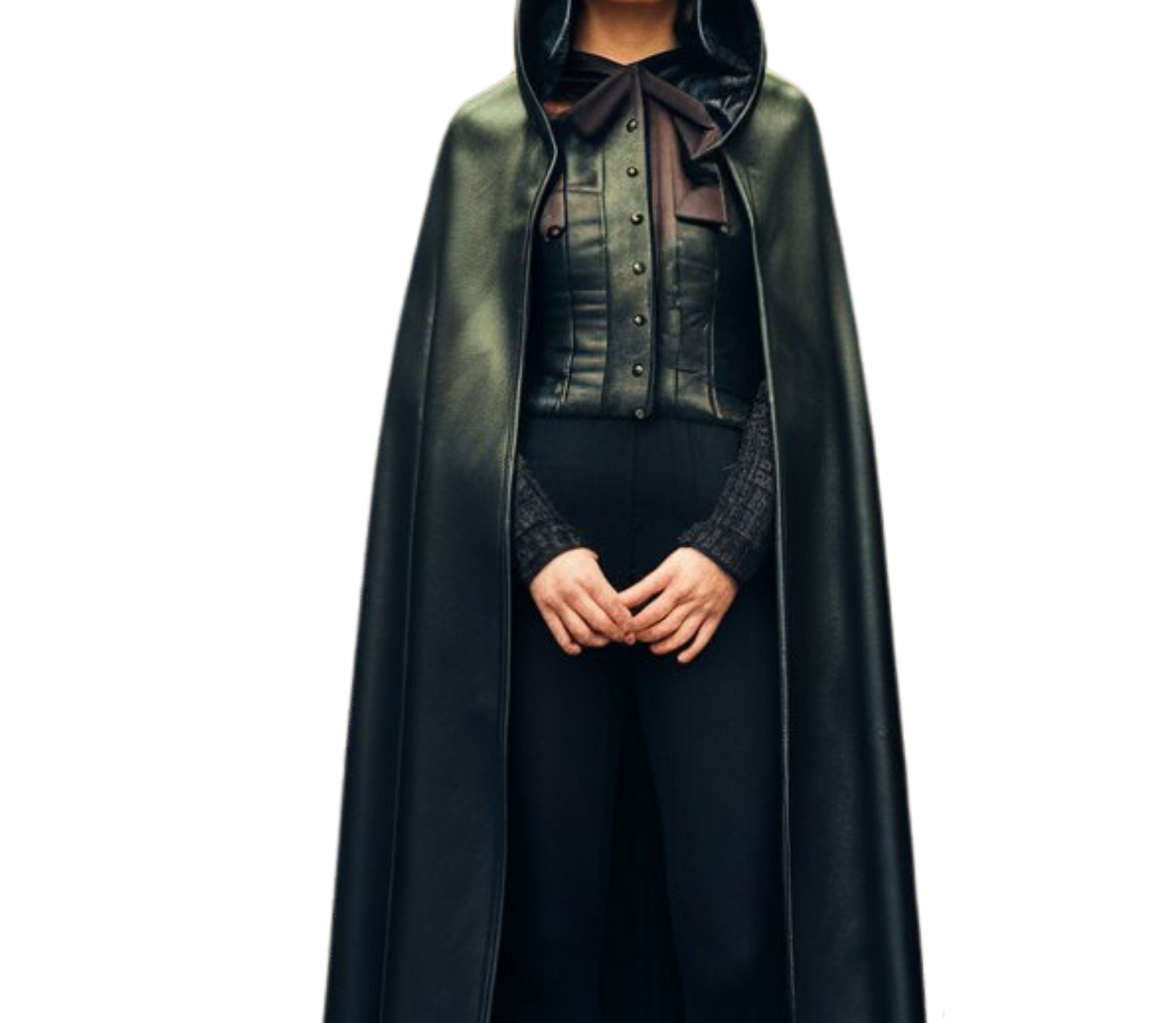 Handmade Pure Black Leather Gothic Look Cloak Leather Hooded Medieval ...