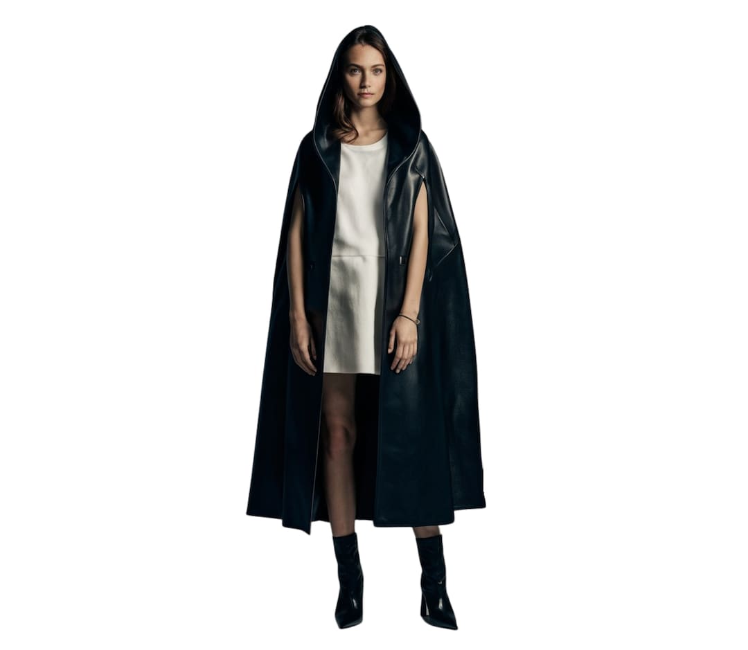 Handmade Black Leather Hooded Cloak: Cosplay Ritual Wear - Etsy