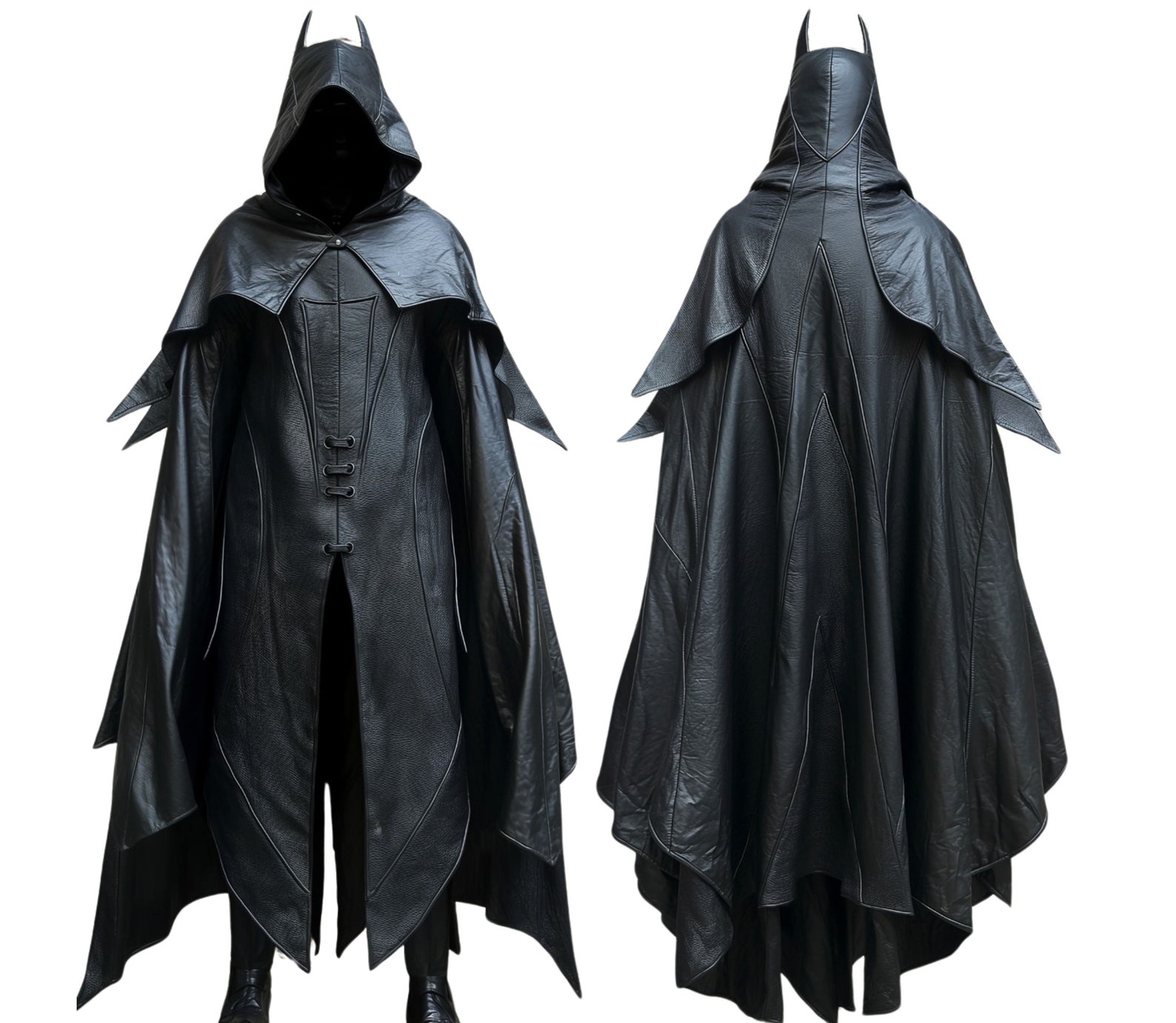 Genuine Leather Superhero Hooded Cloak: Midnight Protector Cosplay ...