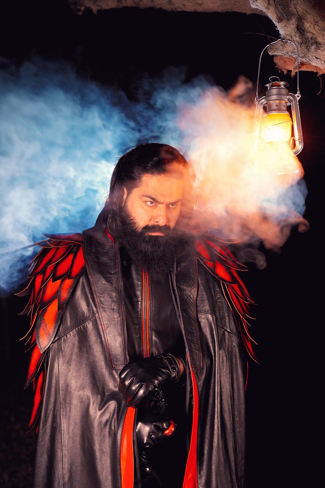 The Raven Raptor - Black & Red Leather Gothic Cloak With Wings ...