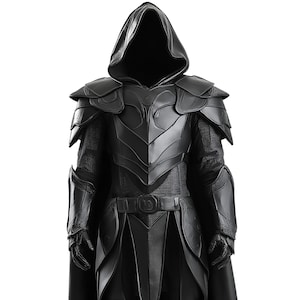 Genuine Pure Black Leather Armoured Hooded Cloak Leather Viking Cloak ...