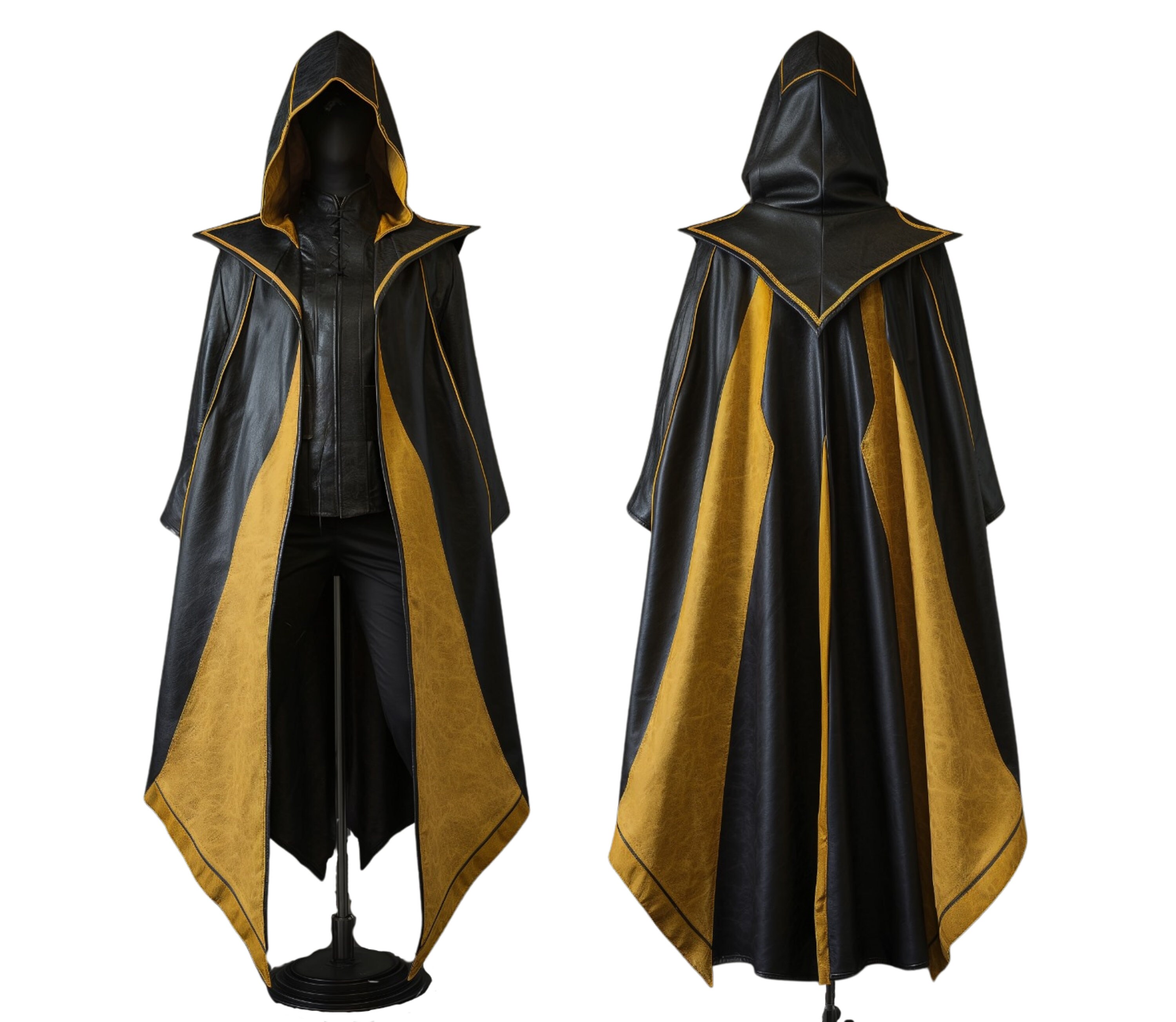 Handmade Leather Hooded Cloak: Yellow & Black Medieval Costume - Etsy
