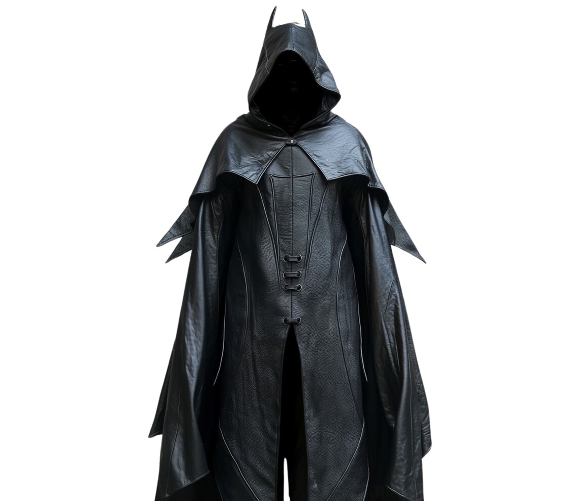 Genuine Leather Superhero Hooded Cloak: Midnight Protector Cosplay ...