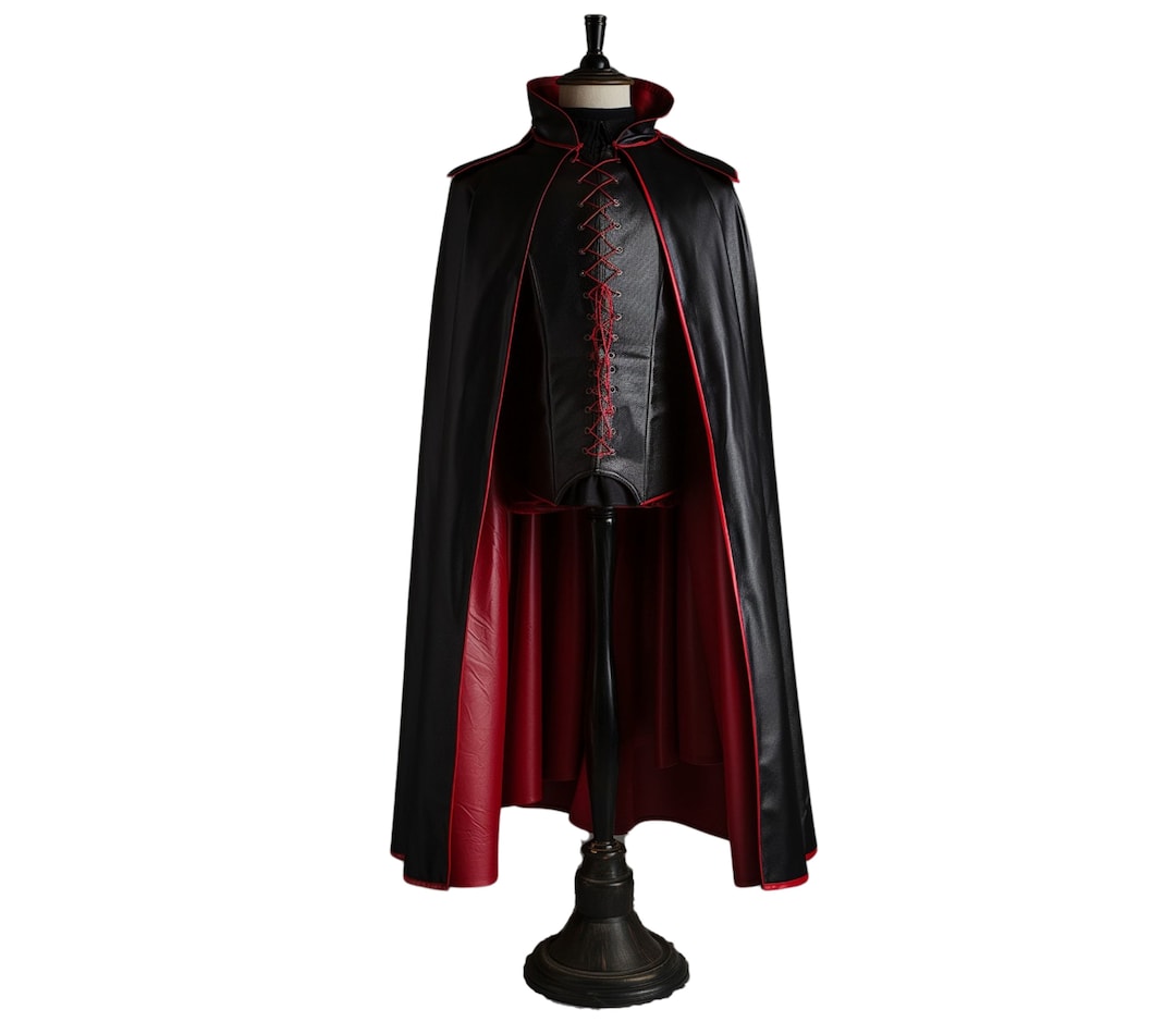 Handmade Leather Vampire Cloak With Vest – Red & Black Devil Costume - Etsy