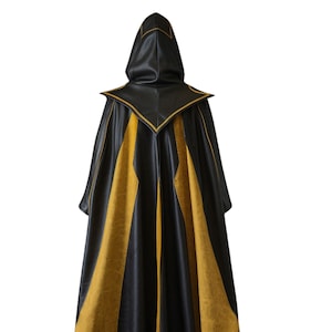 Pure Yellow and Black Leather Hooded Cloak Handmade Black Leather ...
