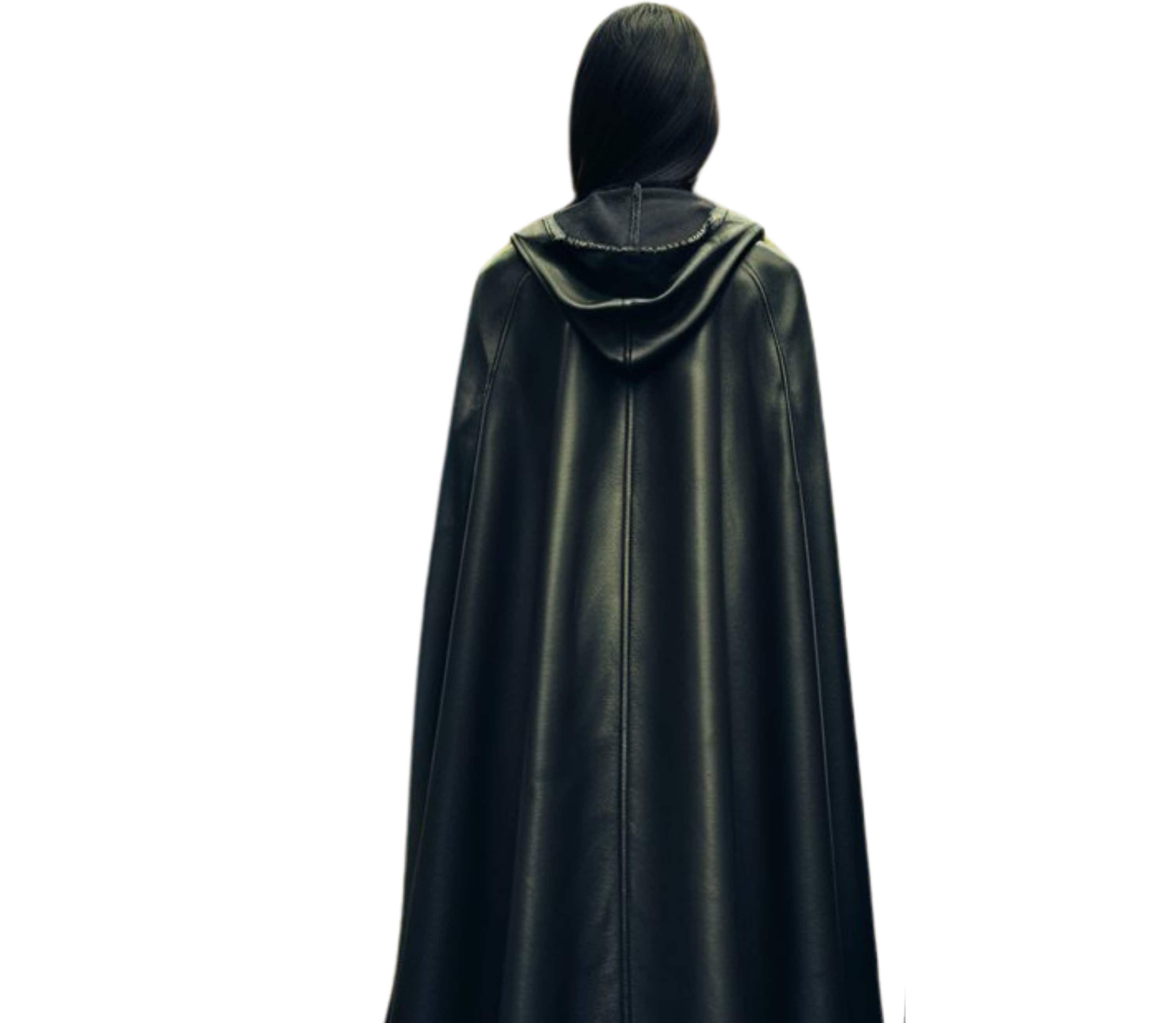 Handmade Pure Black Leather Gothic Look Cloak Leather Hooded Medieval ...