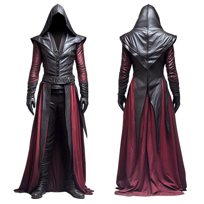 Crimson Leather Hooded Cloak: Medieval Witch Trials Robe - Cosplay LARP ...