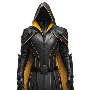 The Wraith of Inferno - Black & Yellow Leather Hooded Cloak With Armor ...
