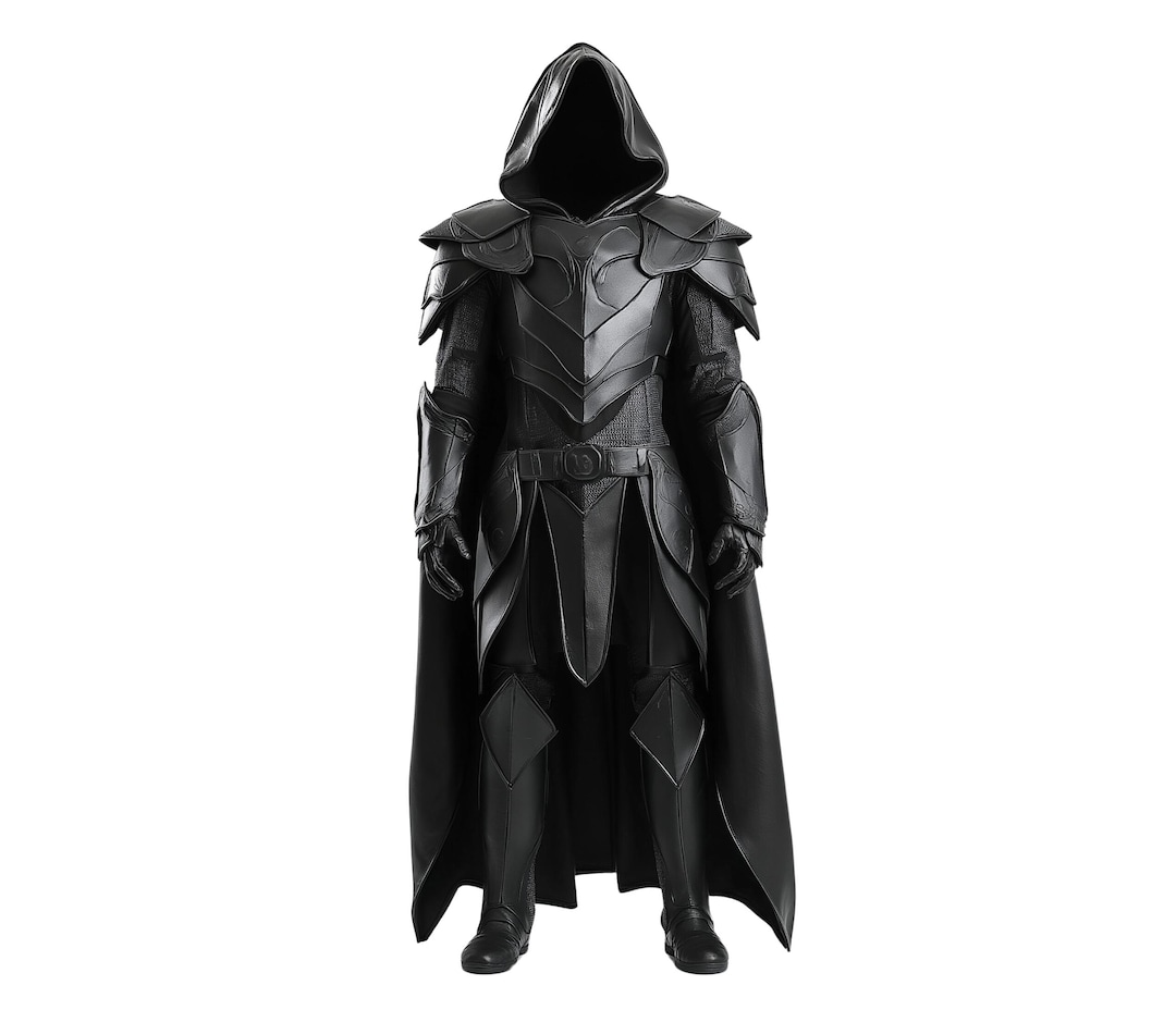 Genuine Pure Black Leather Armoured Hooded Cloak Leather Viking Cloak ...