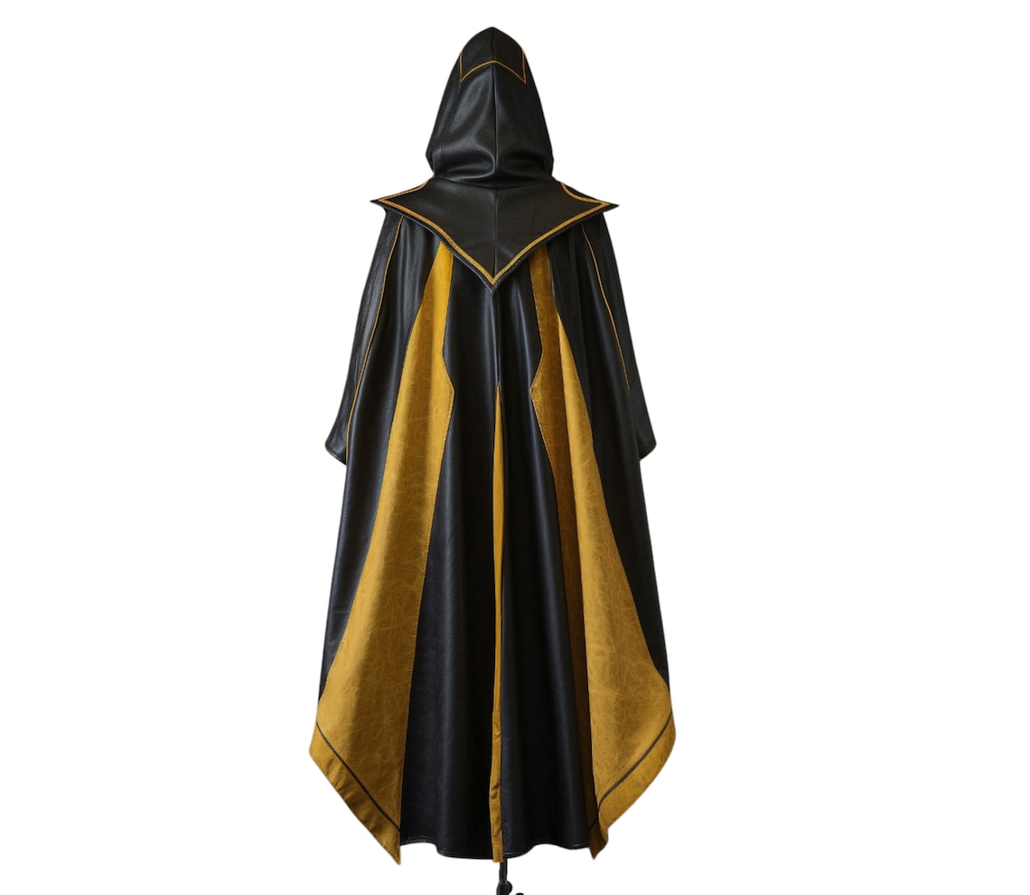 Handmade Leather Hooded Cloak: Yellow & Black Medieval Costume - Etsy