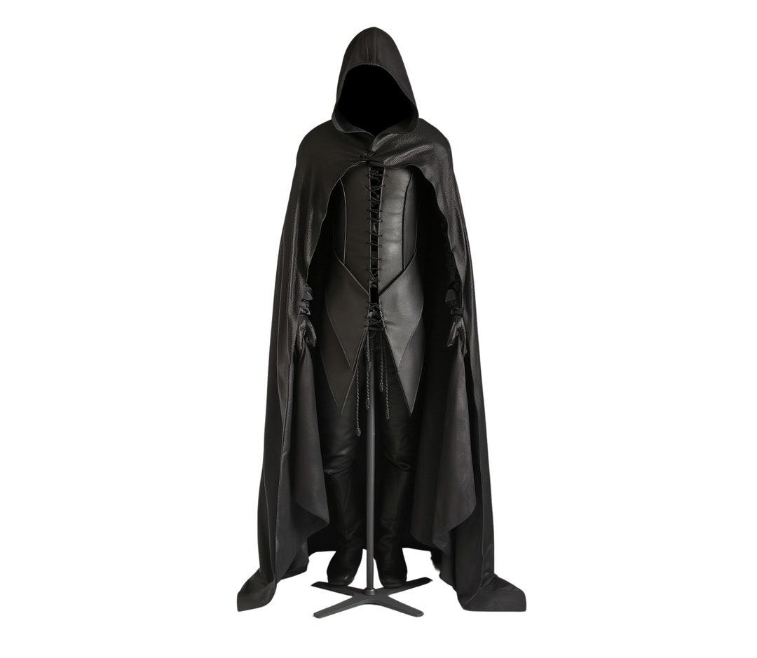 Genuine Black Leather Gothic Hooded Cloak: Silent Shadow Cosplay - Etsy